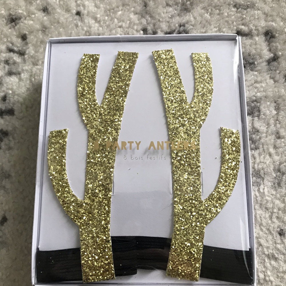 Meri Meri Gold Glitter Reindeer Antlers Headbands - Pack of 8